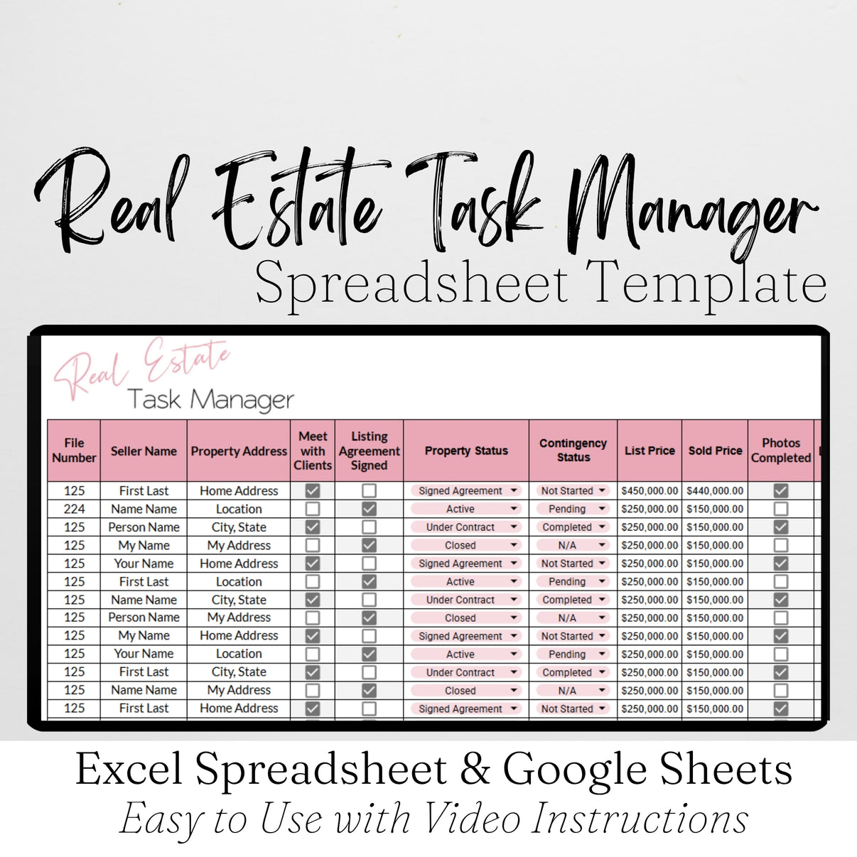 Real Estate Task Tracker Template Google Sheets Excel Spreadsheet ...
