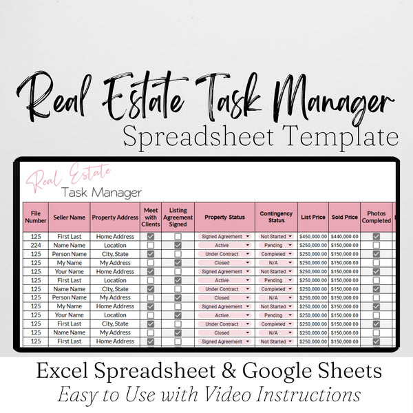 Real Estate Task Tracker Template Google Sheets Excel Spreadsheet ...