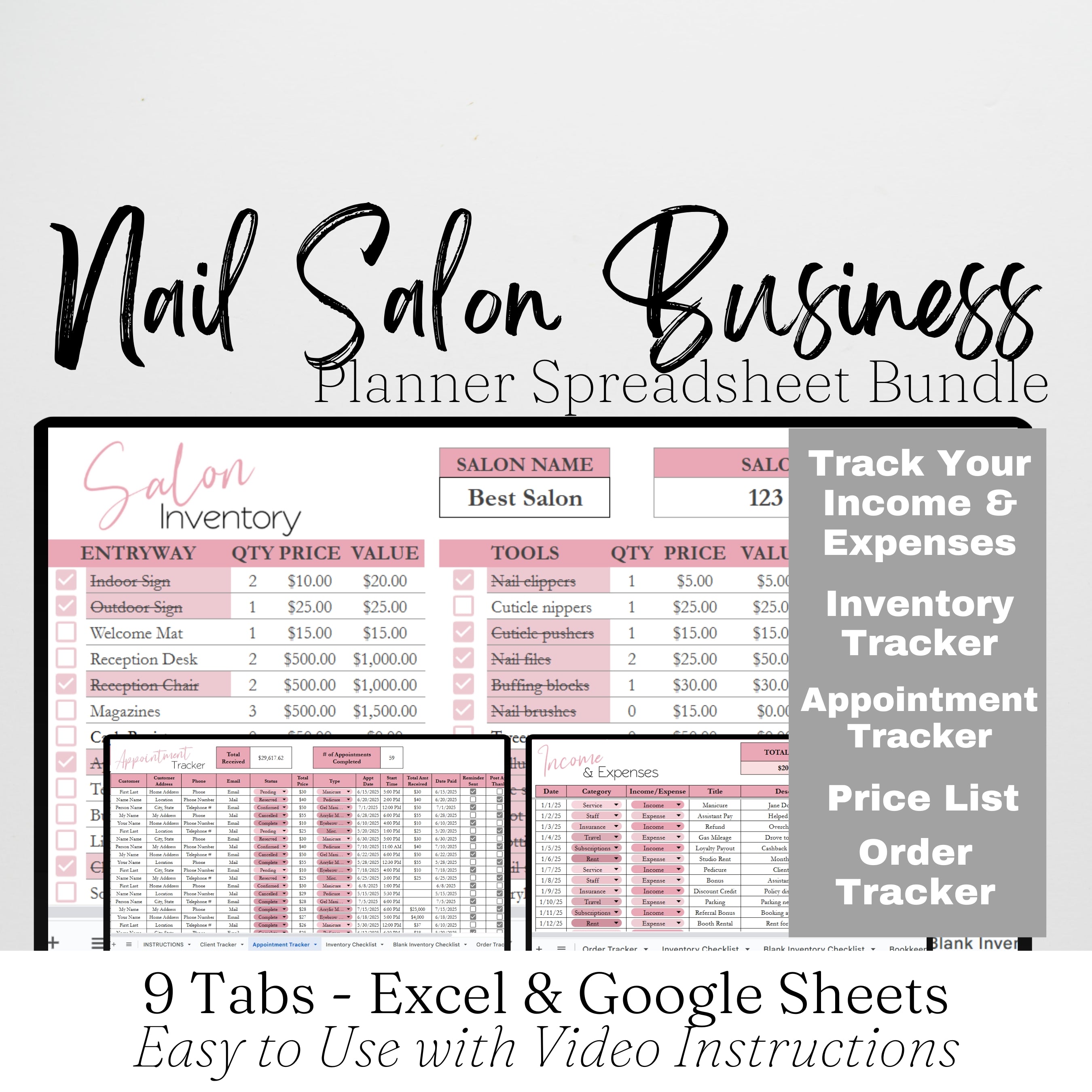 Nail Salon Business Template Bundle Google Sheet and Excel Spreadsheet ...