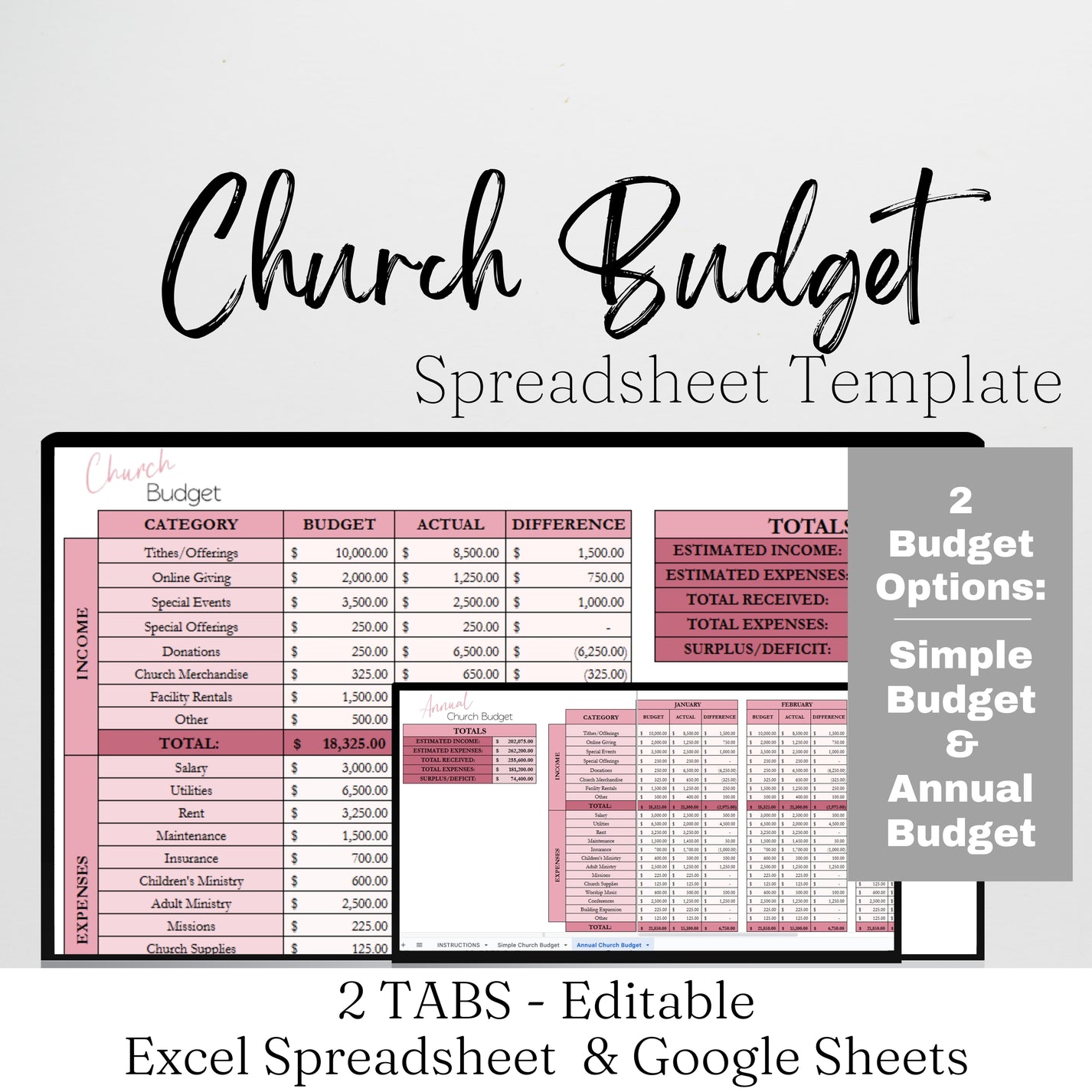 Church Budget Template Excel Spreadsheet and Google Sheets – Savvy and ...