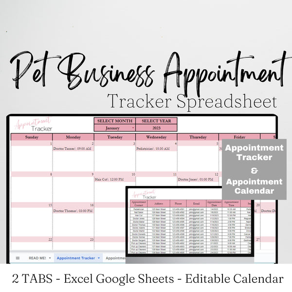 Pet Business Appointment Tracker Google Sheet Excel Spreadsheet – Savvy ...