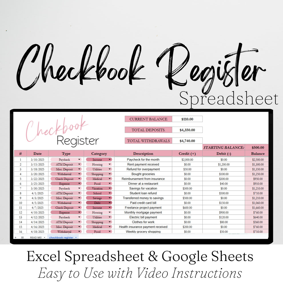 Checkbook Register Google Sheet – Savvy and Thriving