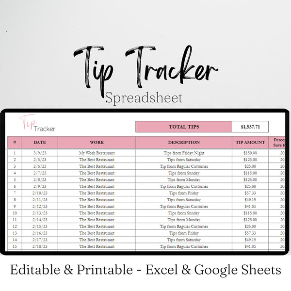 Tip Tracker Google Sheet and Excel Spreadsheet – Savvy and Thriving