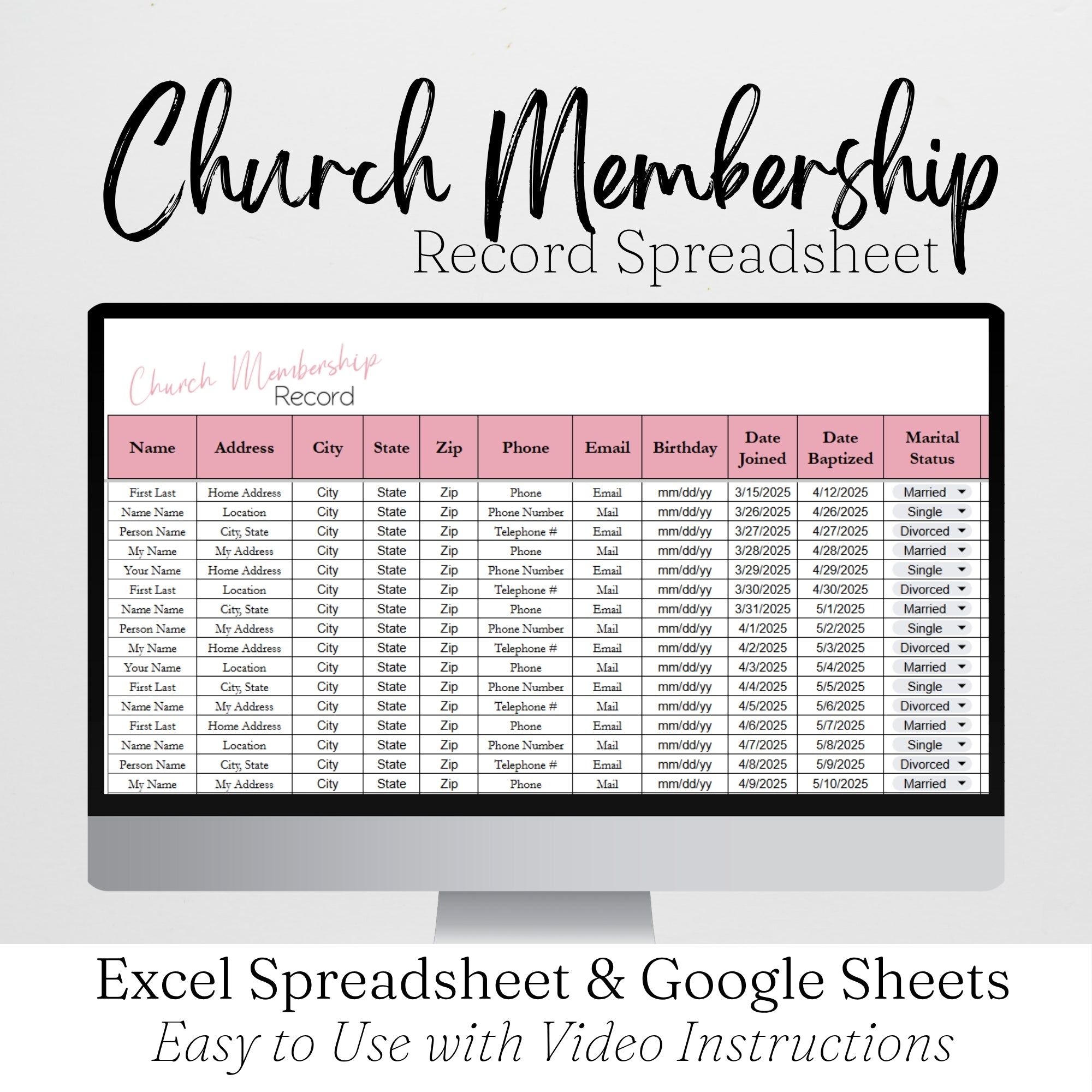 Church Membership Record Google Sheet and Excel Spreadsheet – Savvy and ...