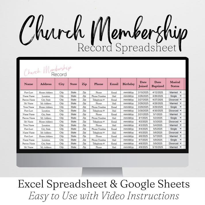 Church Membership Record Google Sheet and Excel Spreadsheet – Savvy and ...