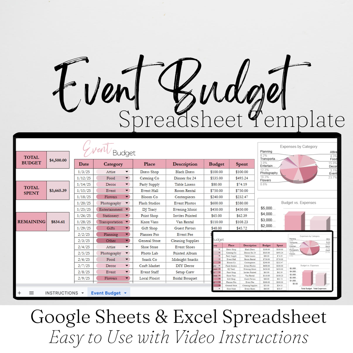 Event Budget Template Google Sheets and Excel Spreadsheet – Savvy and ...
