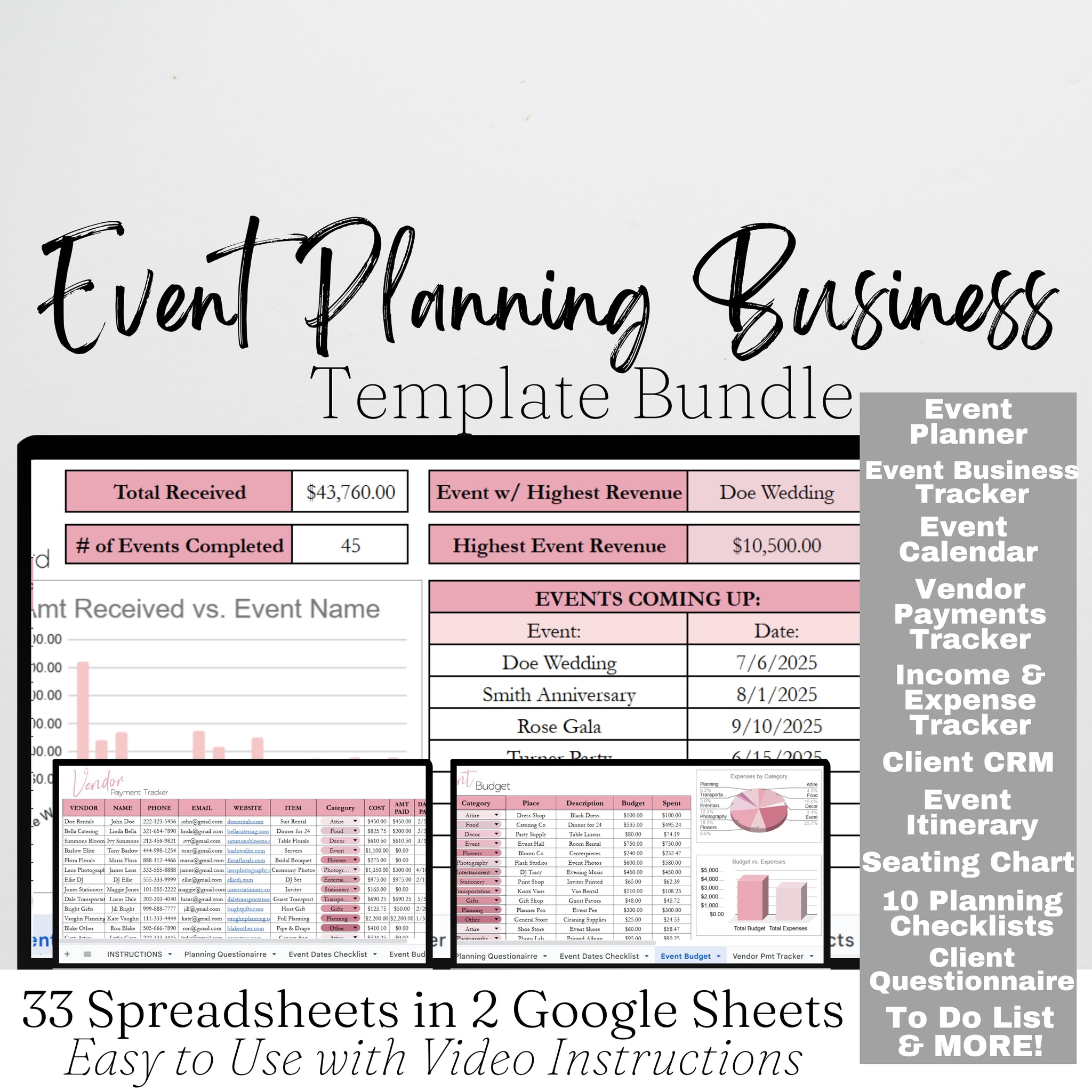 Event Planning Business Template Bundle Google Sheet and Excel Spreads ...