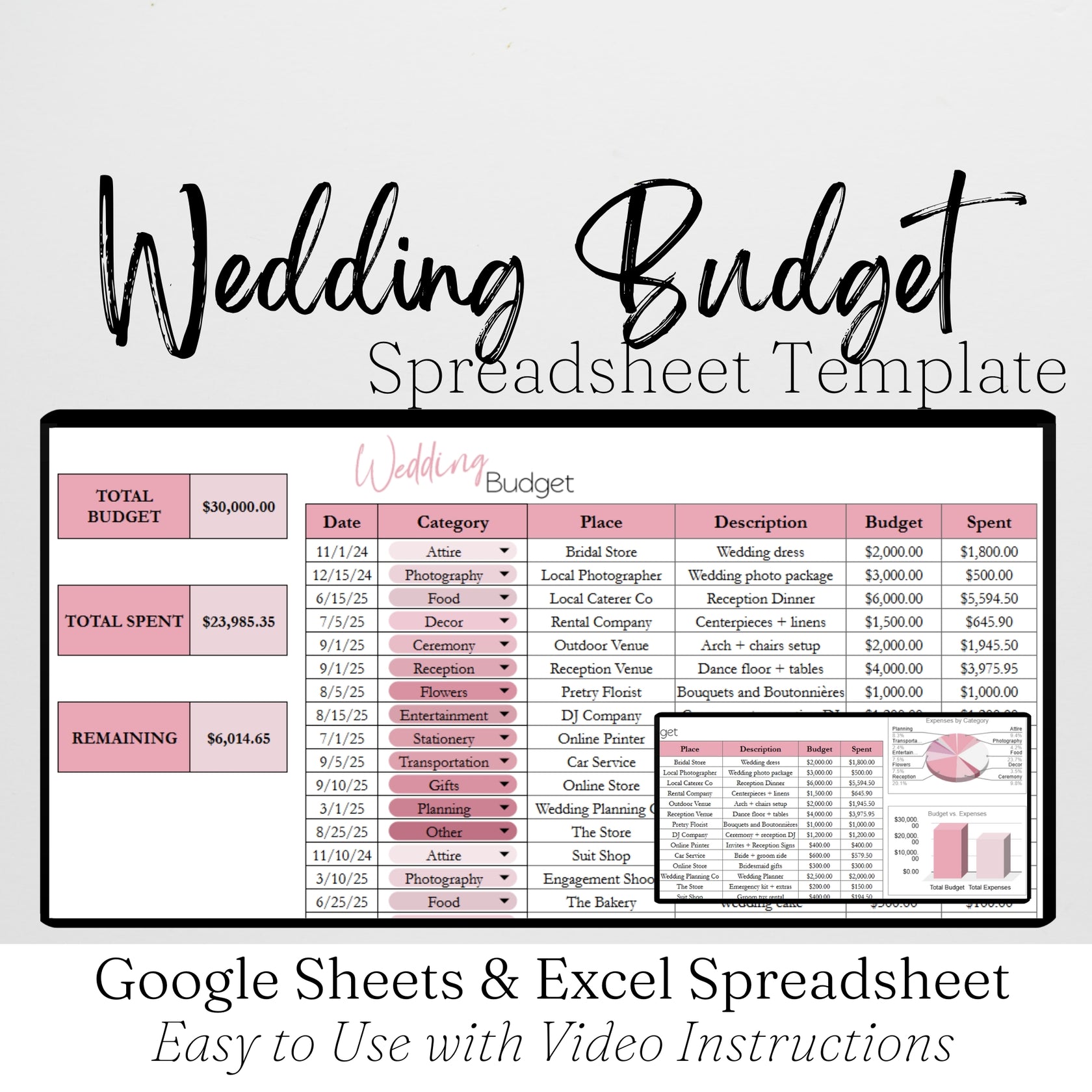 Wedding Budget Template Google Sheets and Excel Spreadsheet – Savvy and ...
