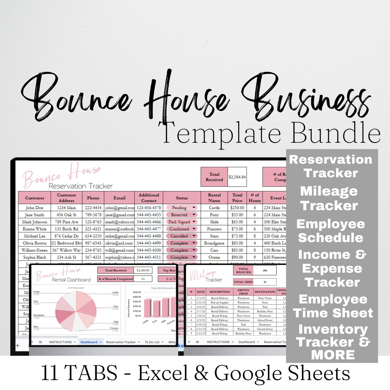 Bounce House Business Planner Template Google Sheet and Excel Spreadsh ...