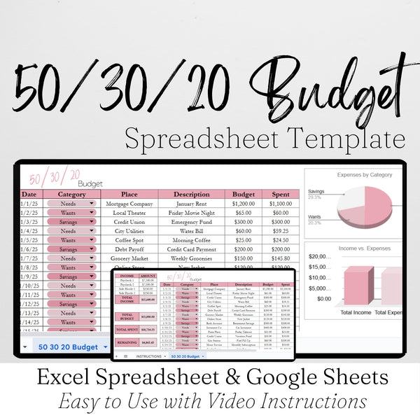 50 30 20 Budget Spreadsheet Template Google Sheets and Excel Spreadshe ...
