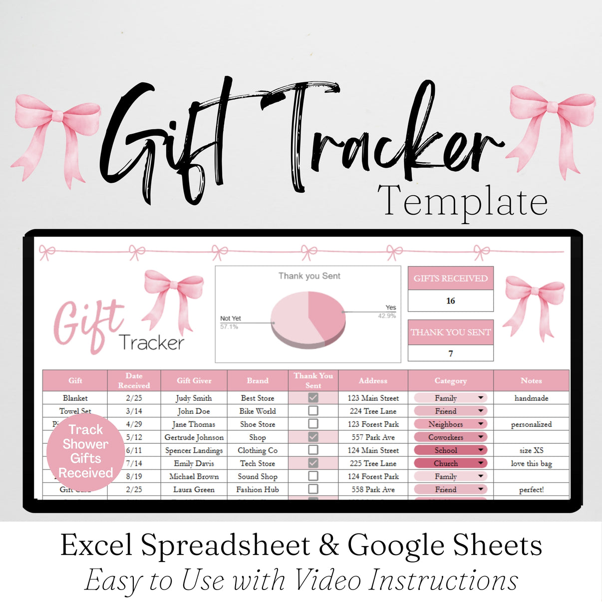 Gift Tracker for Baby Shower Gift Log, Bridal Shower Gift List Templat ...