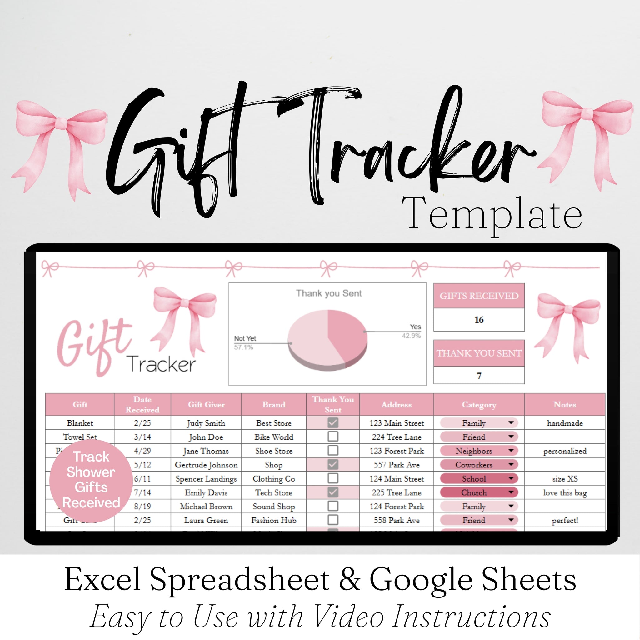 Gift Tracker for Baby Shower Gift Log, Bridal Shower Gift List Templat ...