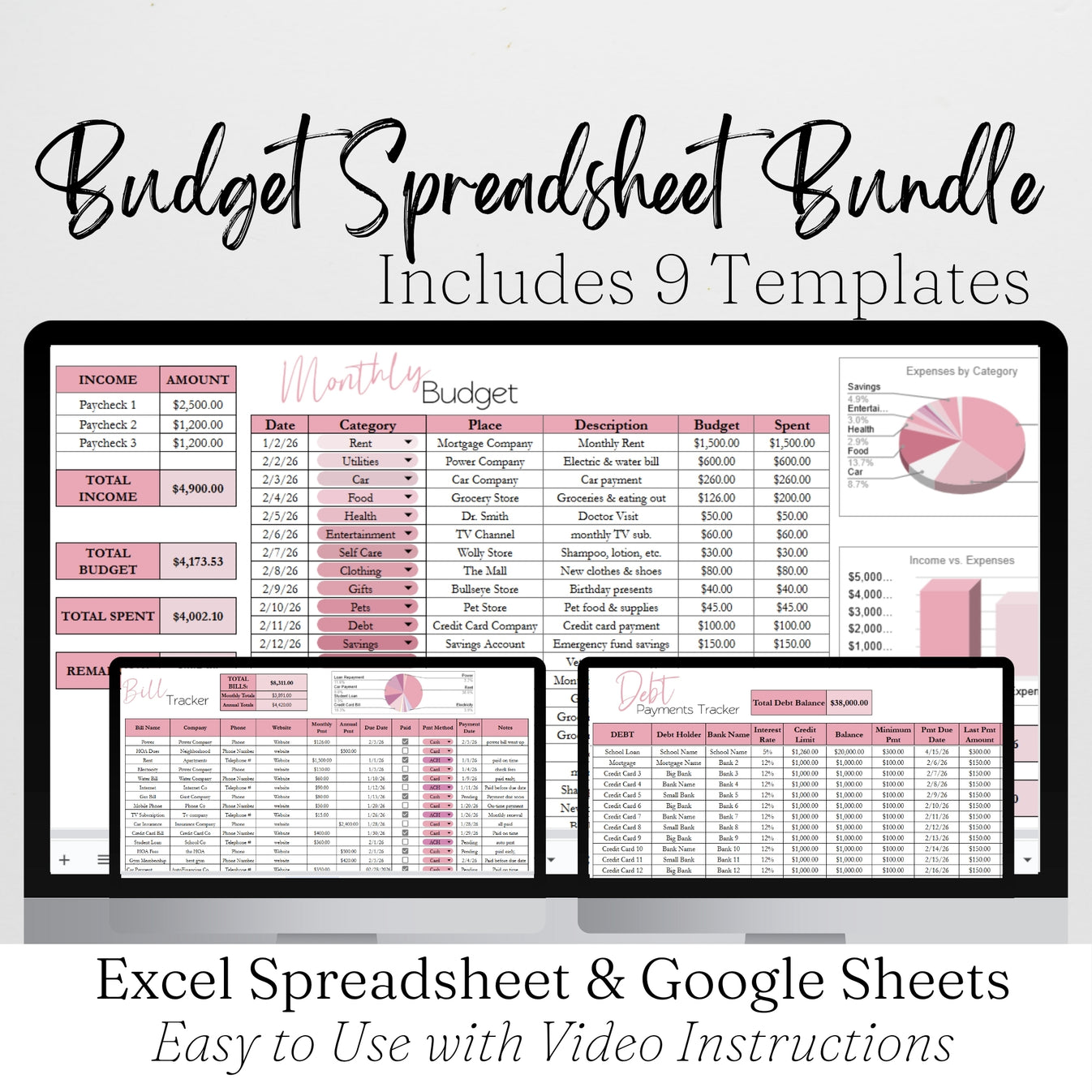 Budget Spreadsheet Template Bundle Google Sheets and Excel Spreadsheet ...