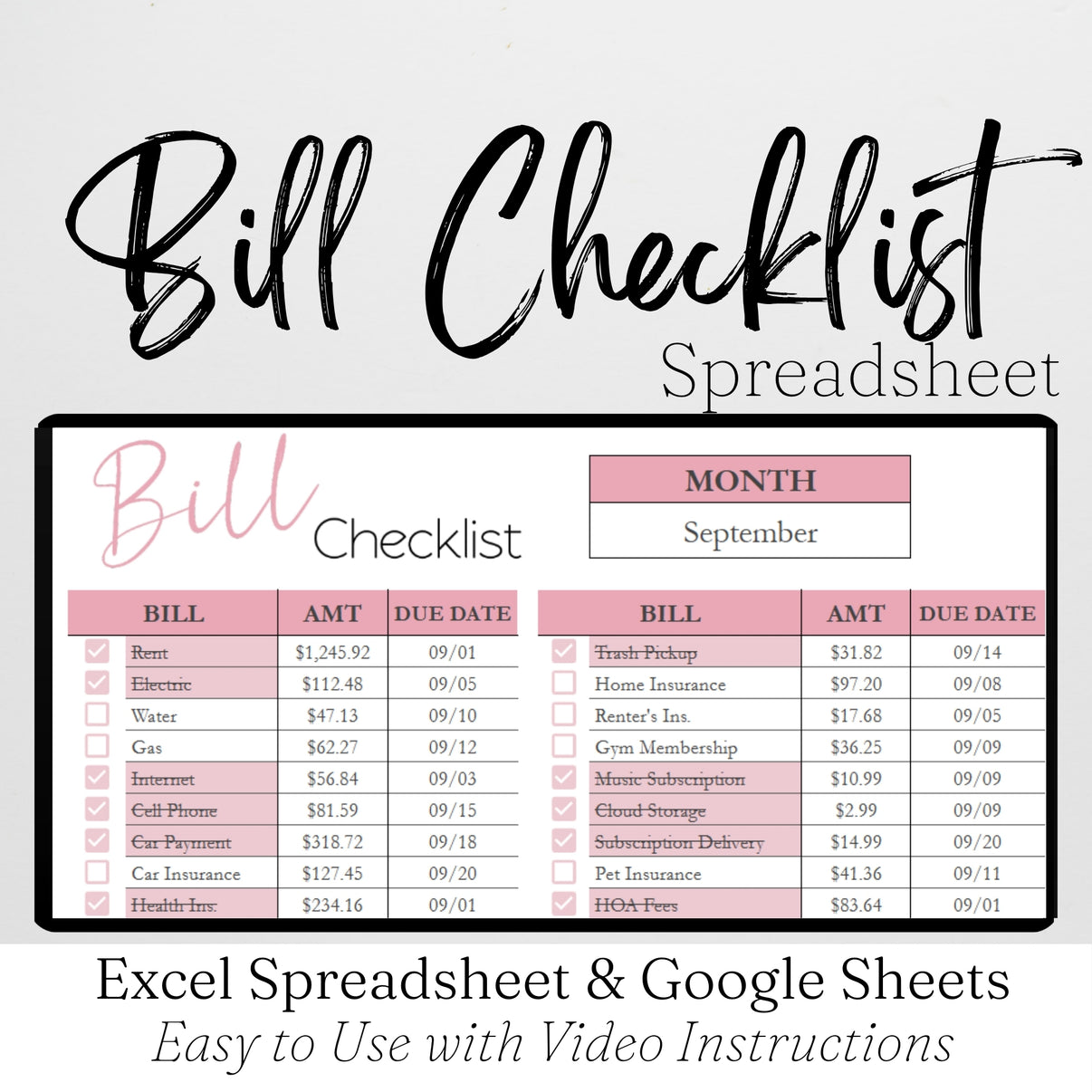 Bill Checklist Template for Google Sheets and Excel Spreadsheet – Savvy ...