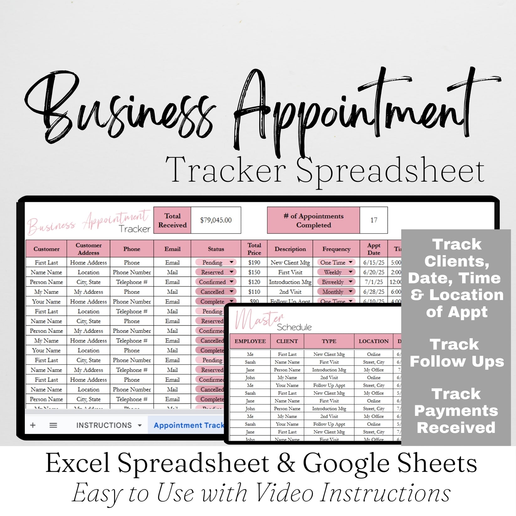 Business Appointment Tracker Template Google Sheets and Excel Spreadsh ...