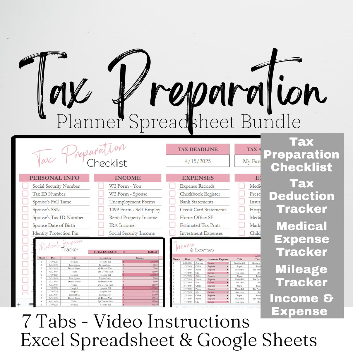 Tax Preparation Bundle Google Sheet and Excel Spreadsheet – Savvy and ...