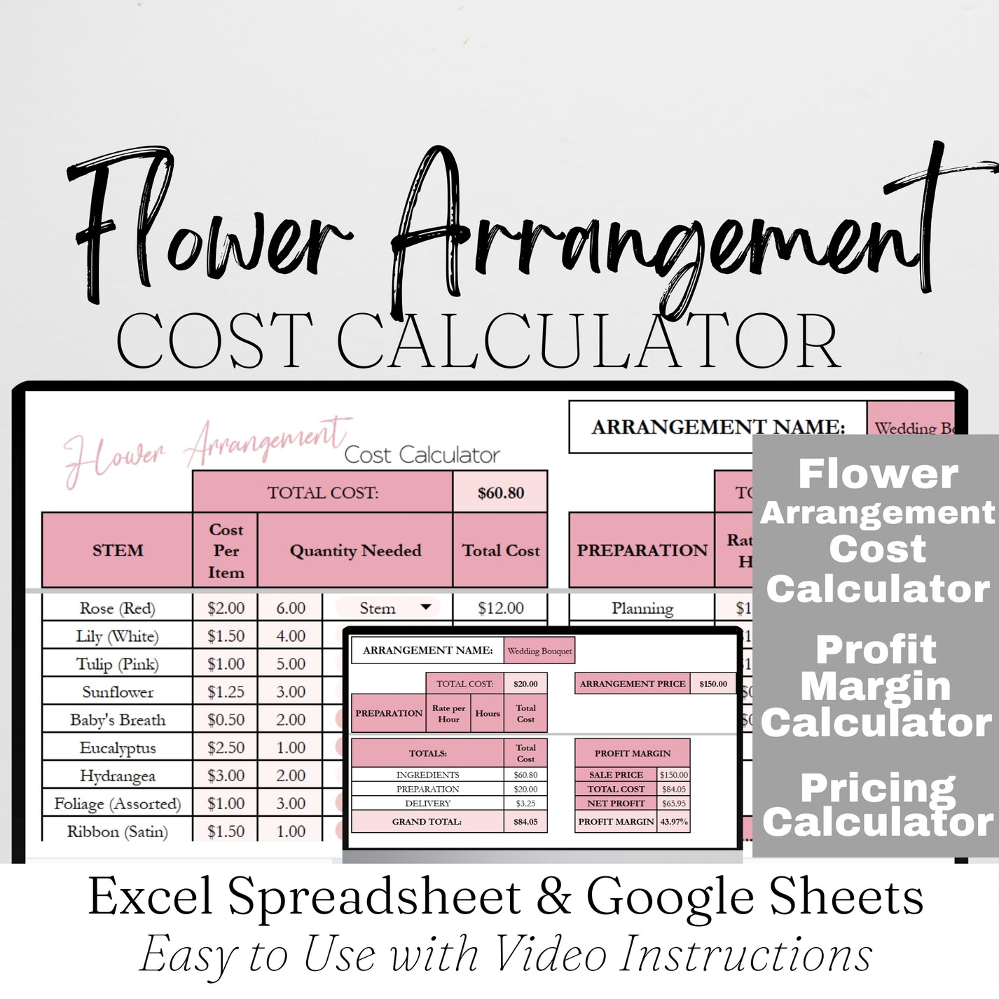 Flower Arrangement Cost Calculator Template for Google Sheets and Exce ...