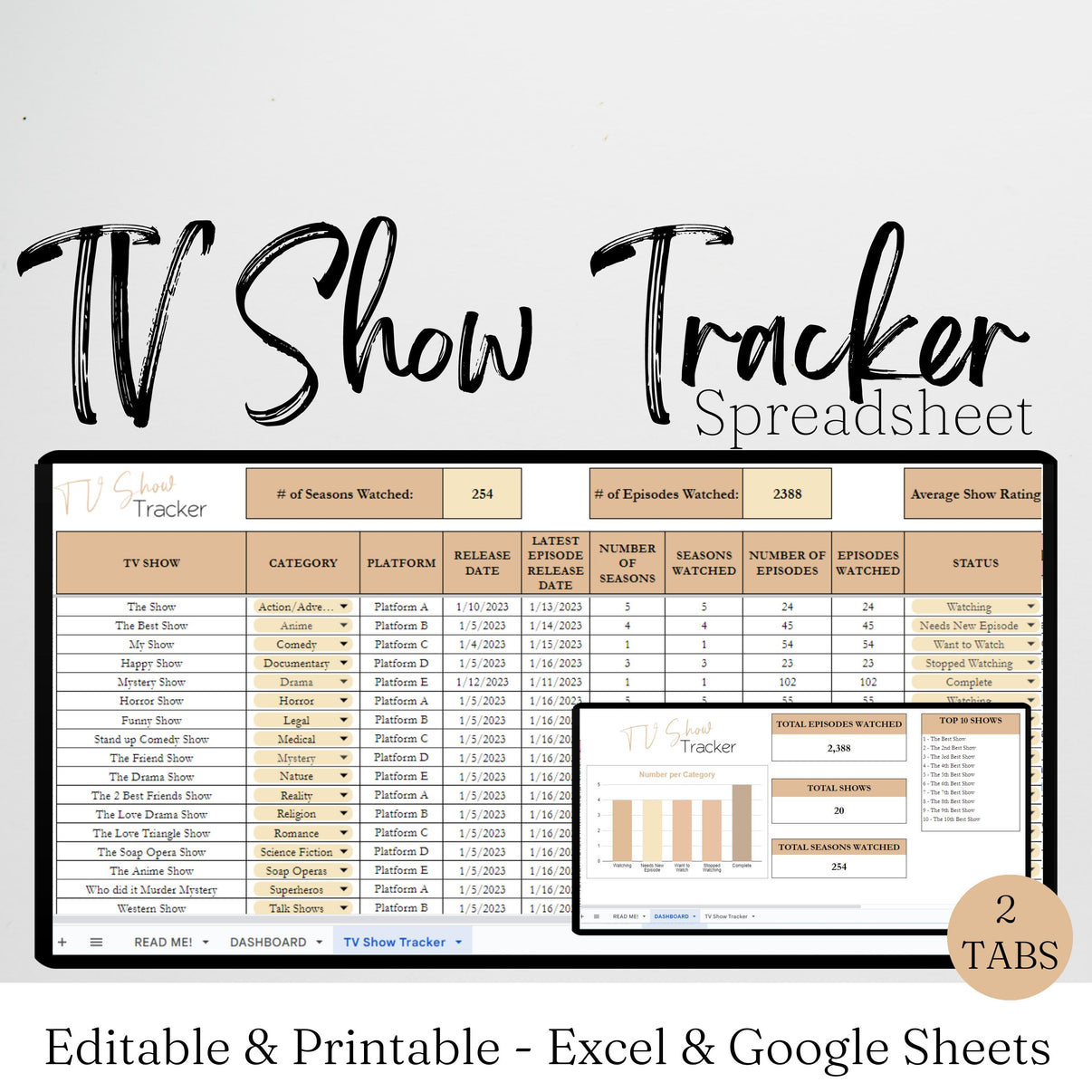 TV Show Tracker Excel Spreadsheet Google Sheet – Savvy and Thriving