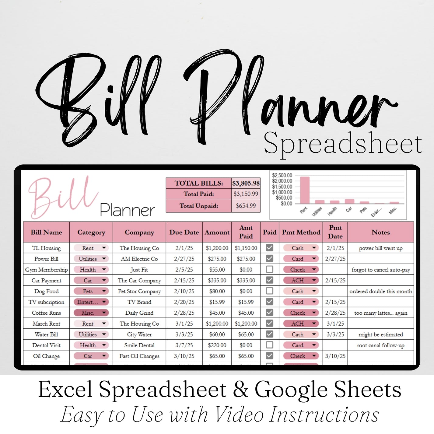 Bill Planner Template for Google Sheets and Excel Spreadsheet – Savvy ...