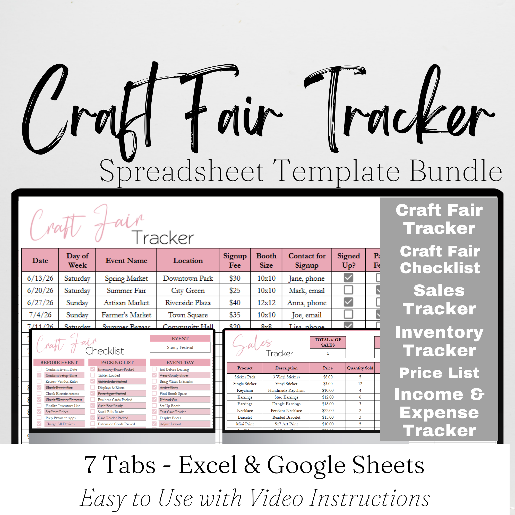 Craft Fair Tracker Template Bundle Google Sheets and Excel Spreadsheet ...
