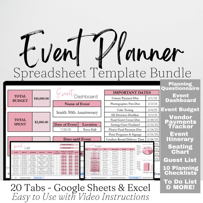Party Planner Template Google Sheets & Excel Spreadsheet |Ultimate Eve ...