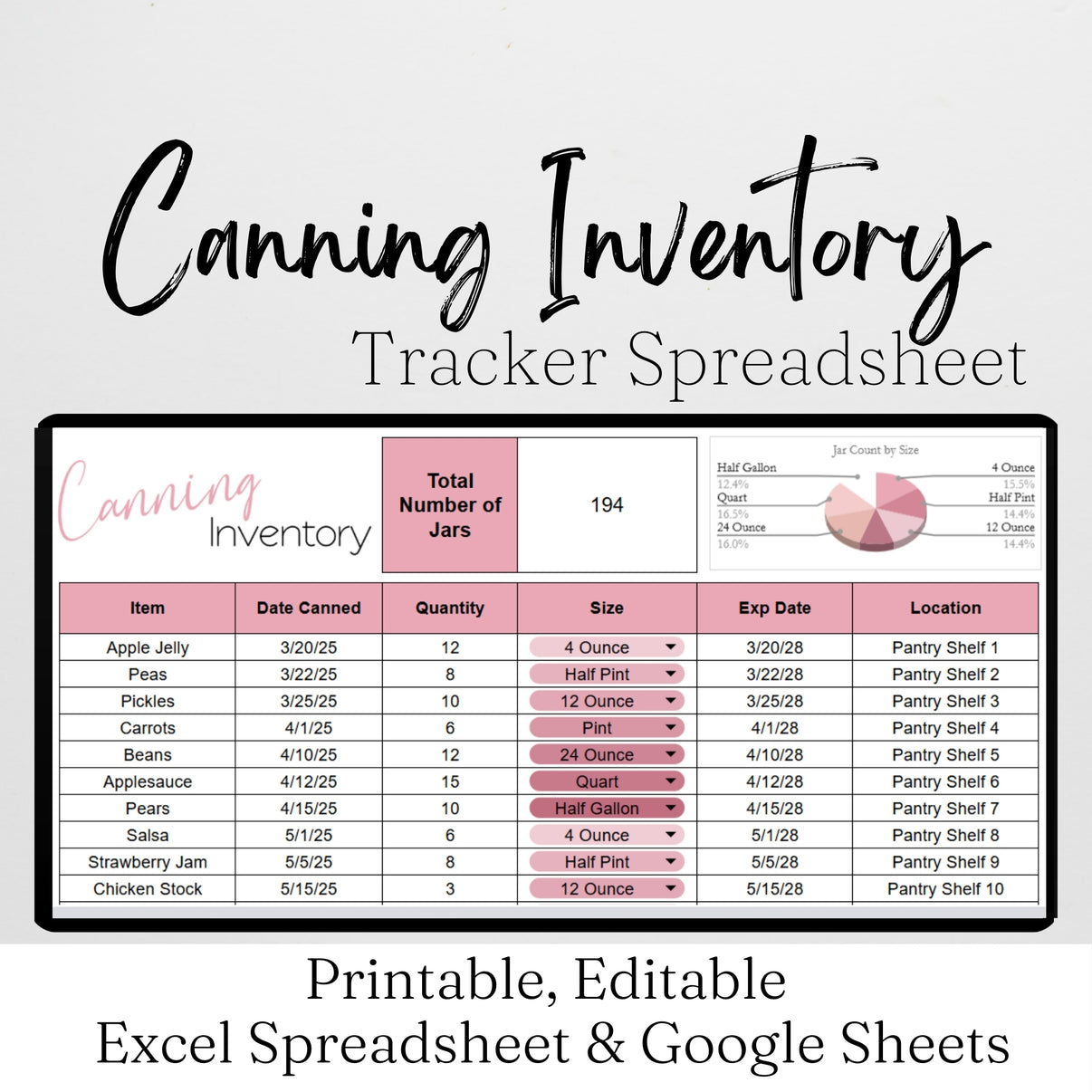 Canning Inventory Template Google Sheets and Excel Spreadsheet – Savvy ...