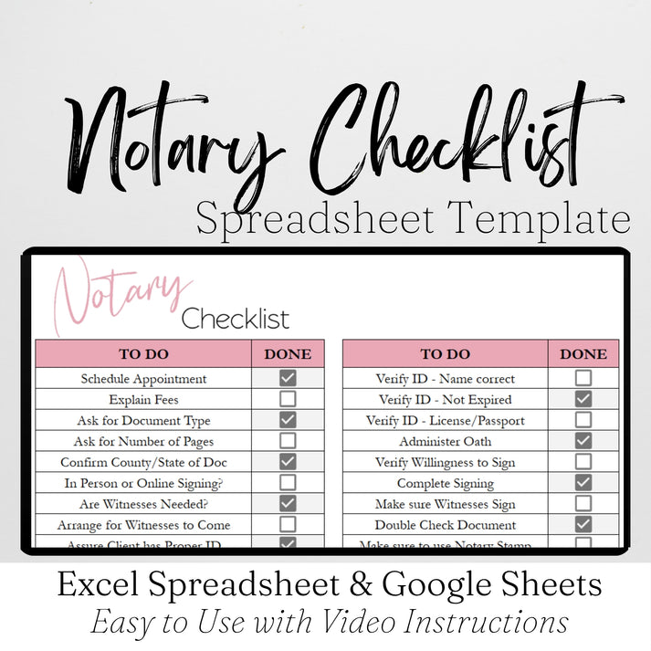 Notary Checklist Template for Google Sheets and Excel Spreadsheet ...
