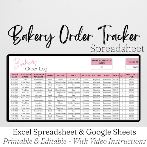 Bakery Order Tracker Template Google Sheets and Excel Spreadsheet ...