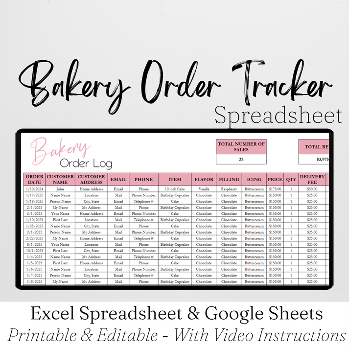 Bakery Order Tracker Template Google Sheets and Excel Spreadsheet ...