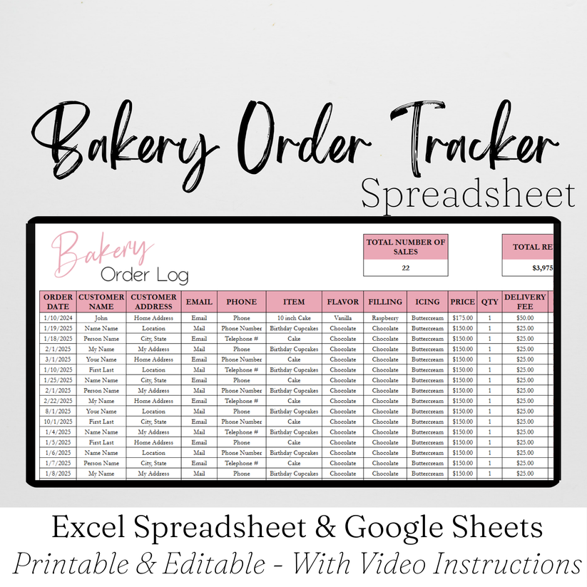 Bakery Order Tracker Template Google Sheets and Excel Spreadsheet ...