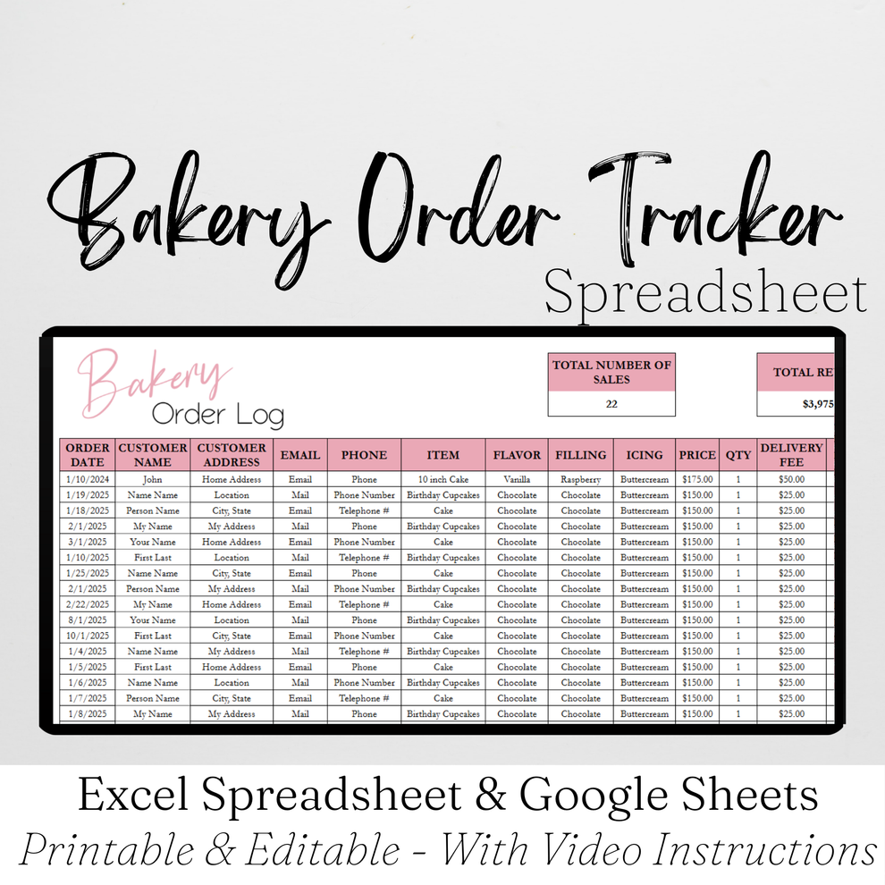 Bakery Order Tracker Template Google Sheets and Excel Spreadsheet ...