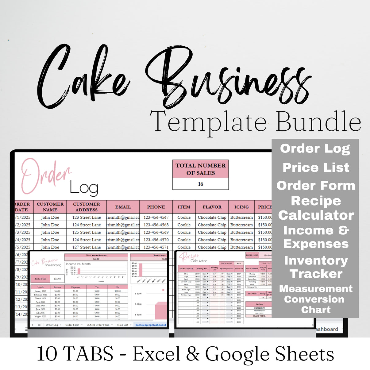Cake Business Template Bundle Google Sheet and Excel Spreadsheet ...