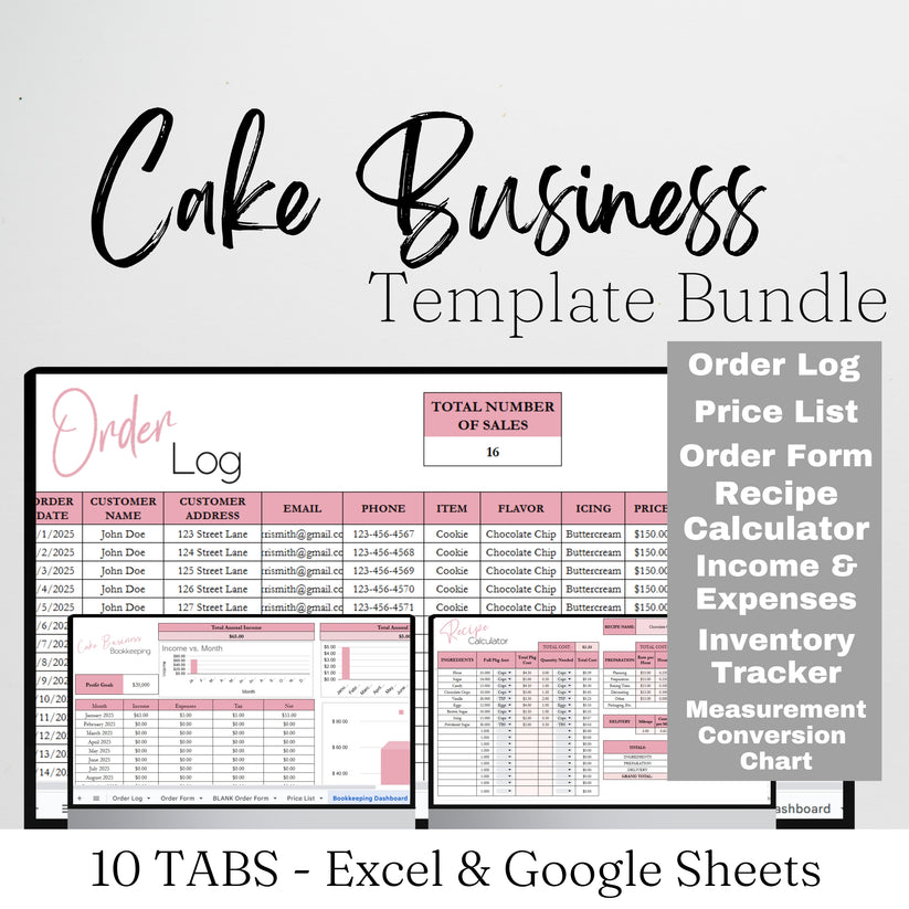 Cake Business Template Bundle Google Sheet and Excel Spreadsheet ...
