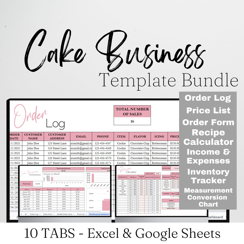 Cake Business Template Bundle Google Sheet and Excel Spreadsheet ...