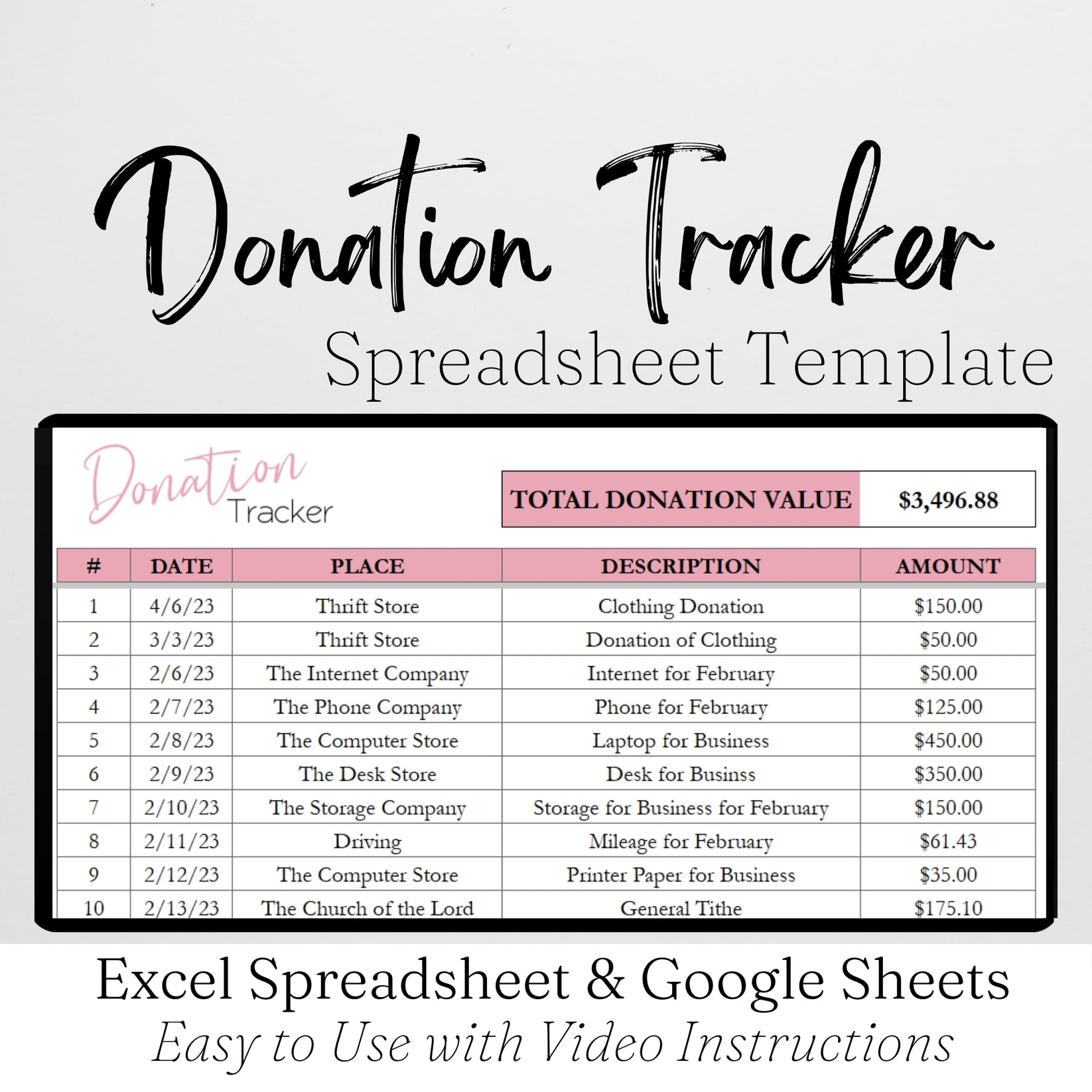 Donation Tracker Google Sheet and Excel Spreadsheet – Savvy and Thriving