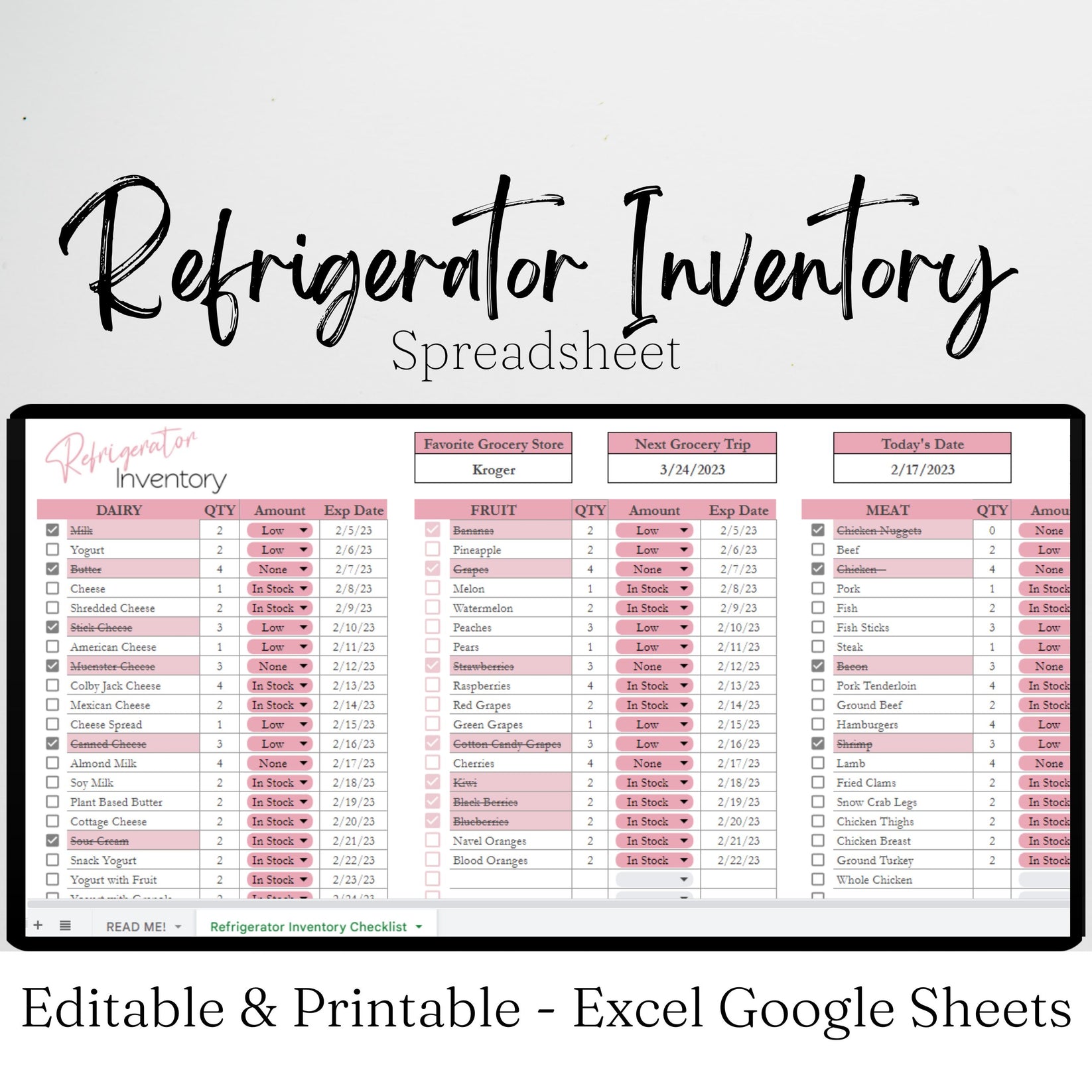 Refrigerator Inventory Google Sheet and Excel Spreadsheet – Savvy and ...