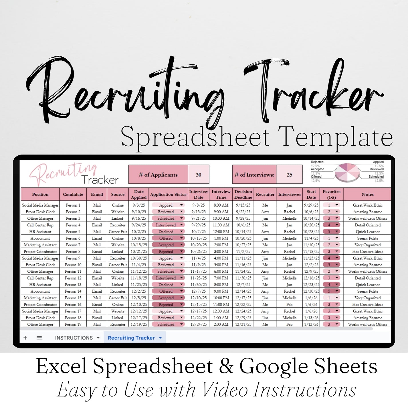 Recruiting Tracker Template Google Sheets and Excel Spreadsheet – Savvy ...