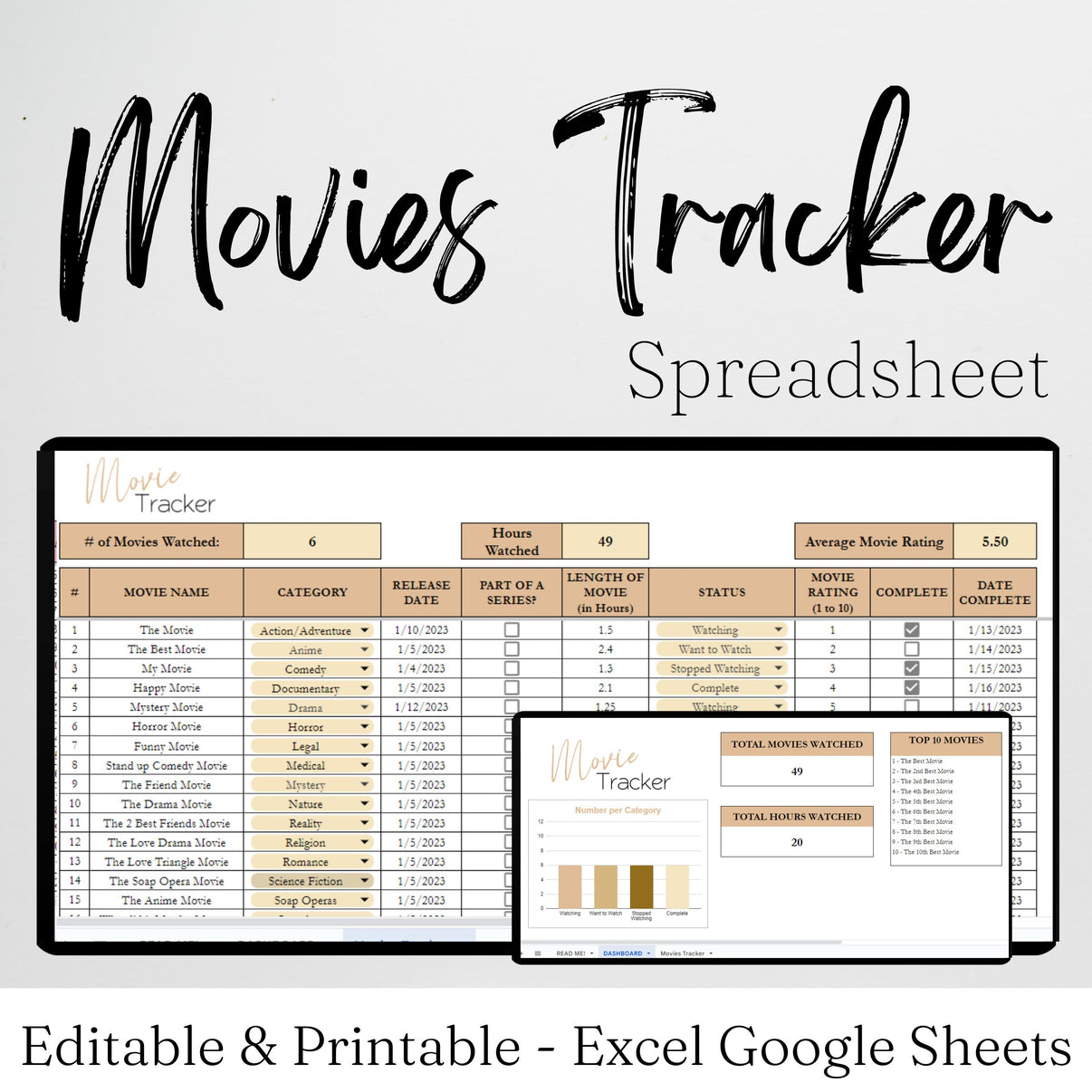 Movie Tracker Google Sheet and Excel Spreadsheet – Savvy and Thriving
