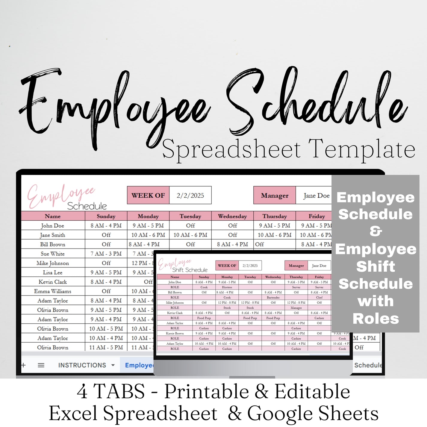 Employee Schedule Template Excel Spreadsheet and Google Sheet – Savvy ...