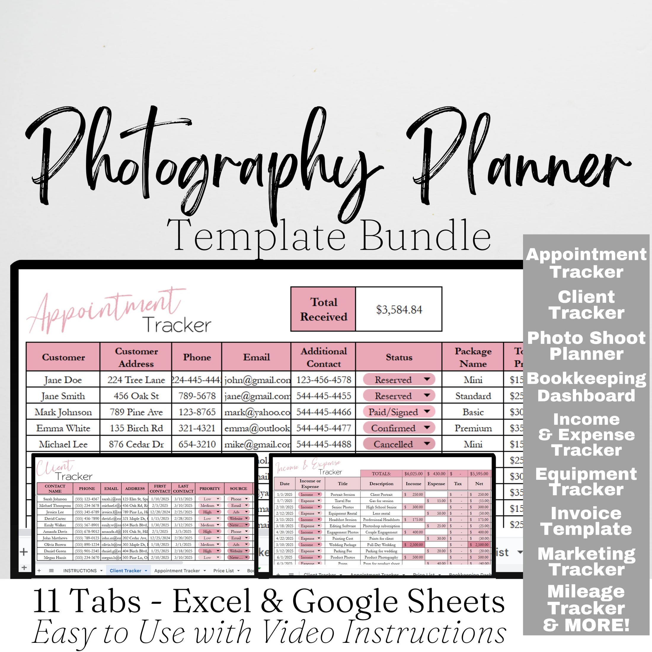 Photography Planner Template Bundle Google Sheet and Excel Spreadsheet ...