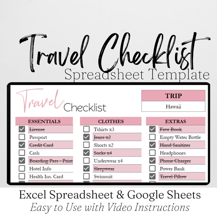 Travel Checklist Template Google Sheets and Excel Spreadsheet – Savvy ...