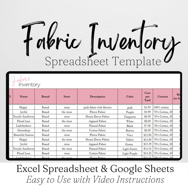 Fabric Inventory Tracker Google Sheet and Excel Spreadsheet – Savvy and ...