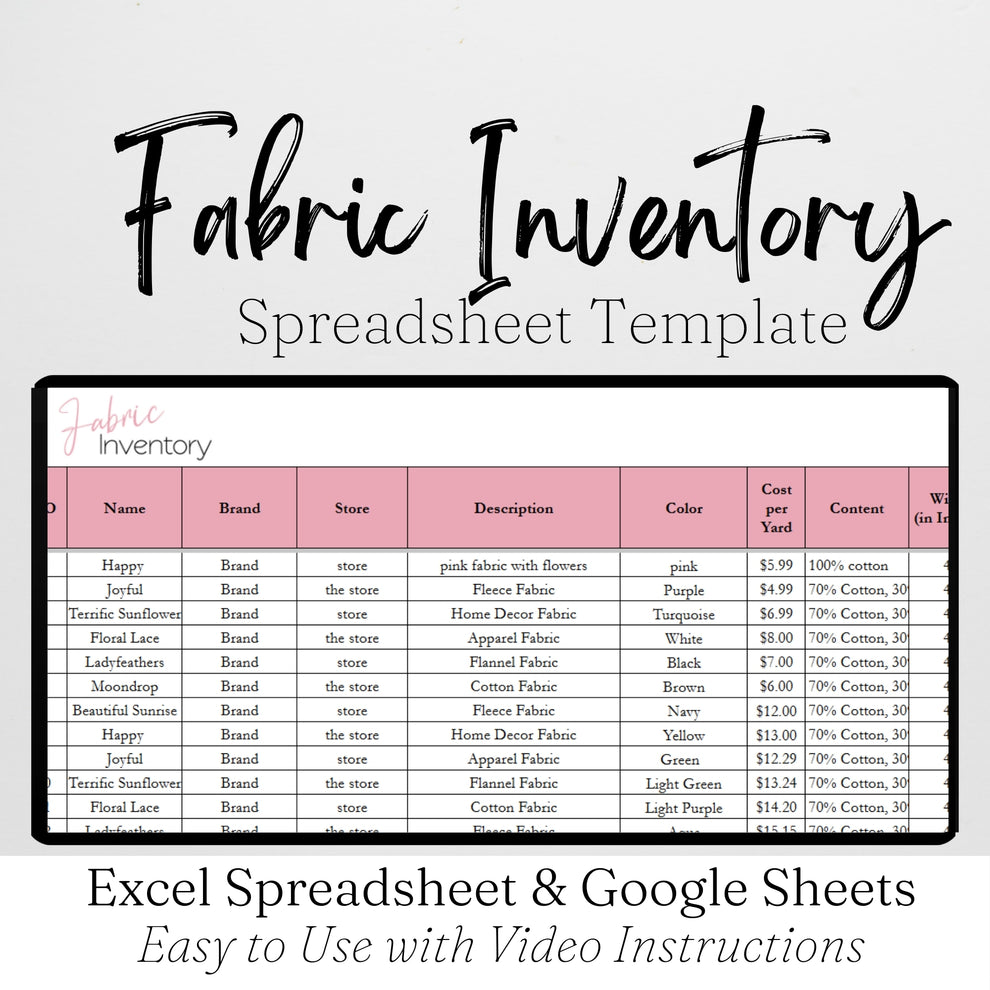 Fabric Inventory Tracker Google Sheet and Excel Spreadsheet – Savvy and ...