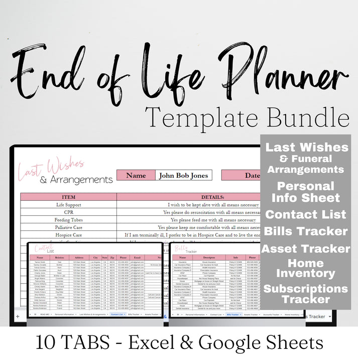 End of Life Planner Google Sheet Template, Death Planner – Savvy and ...