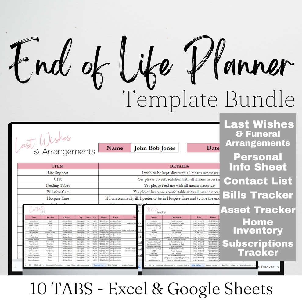 End of Life Planner Google Sheet Template, Death Planner – Savvy and ...