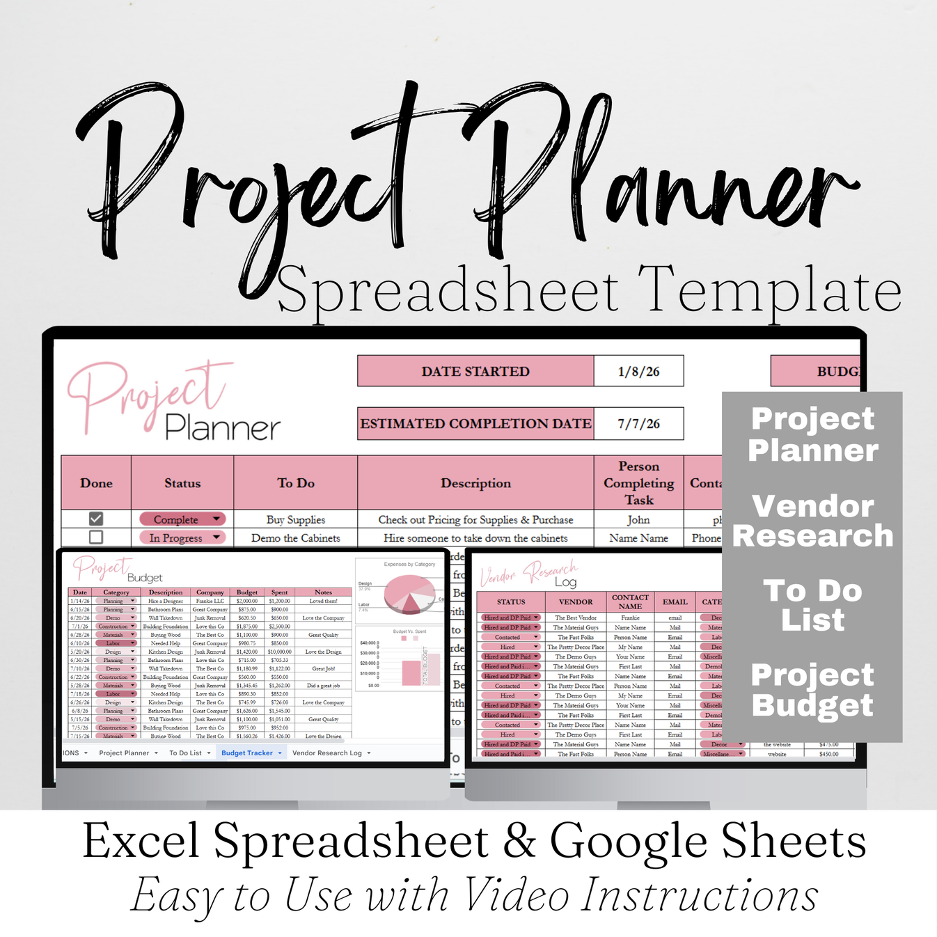 Project Planner Template Google Sheets and Excel Spreadsheet – Savvy ...