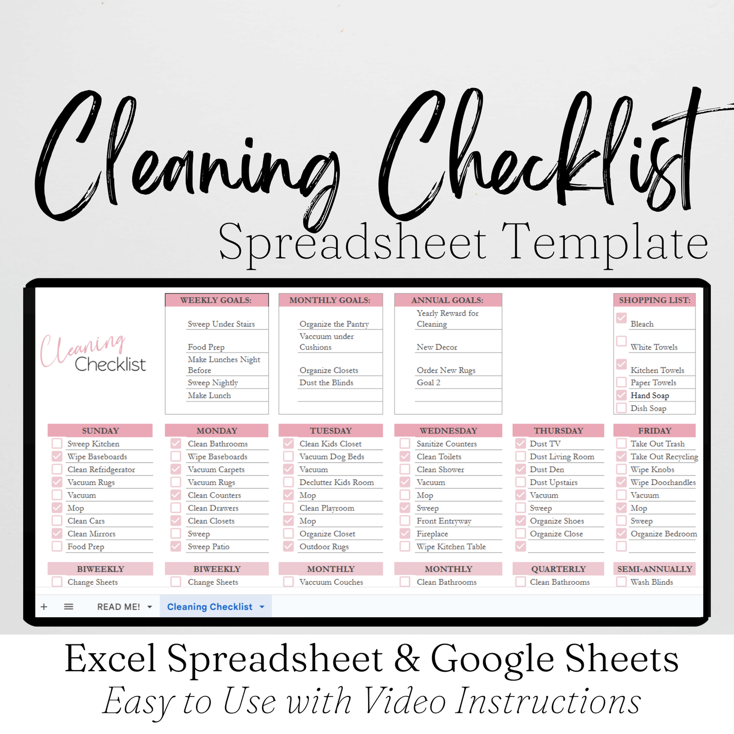 Cleaning Checklist Template Google Sheets Excel Spreadsheet – Savvy and ...