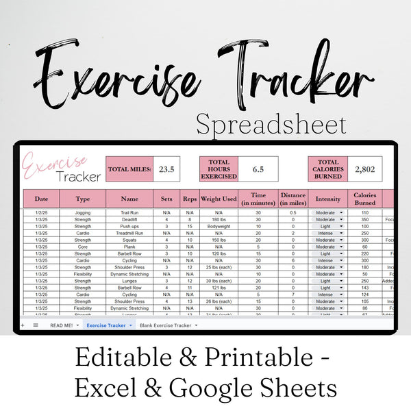 Exercise Tracker Google Sheet Template and Excel Spreadsheet – Savvy and Thriving
