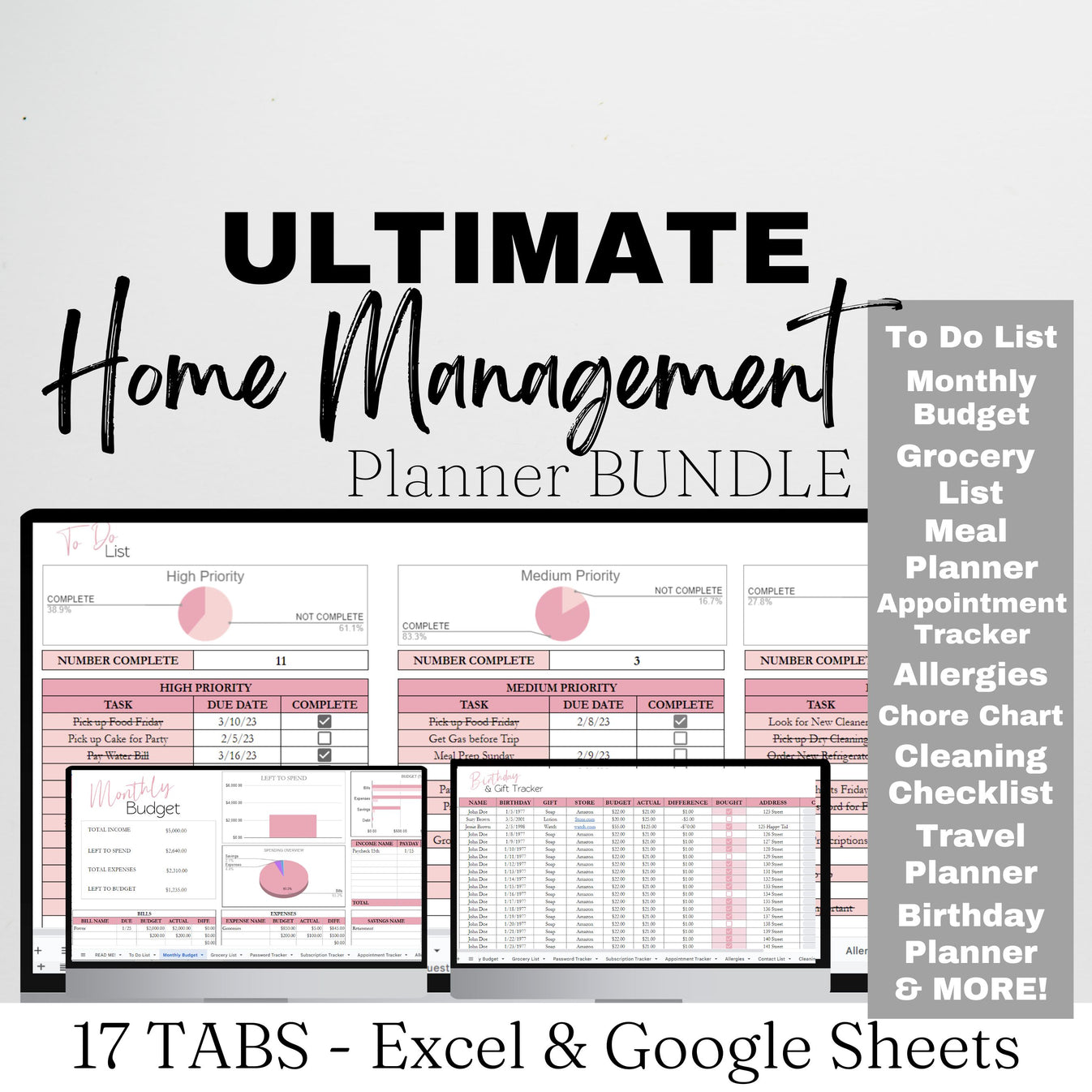 Home Management Bundle Template Google Sheets and Excel Spreadsheet ...