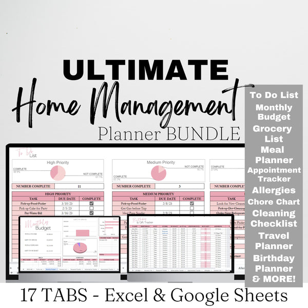 Home Management Bundle Template Google Sheets and Excel Spreadsheet ...